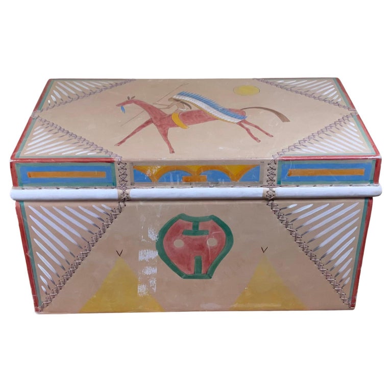 American Indian Hand Painted Leather Box at 1stDibs