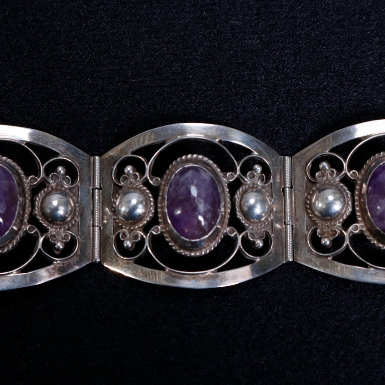American Indian Navajo Sterling Silver and Amethyst Link Bracelet, 20th ...