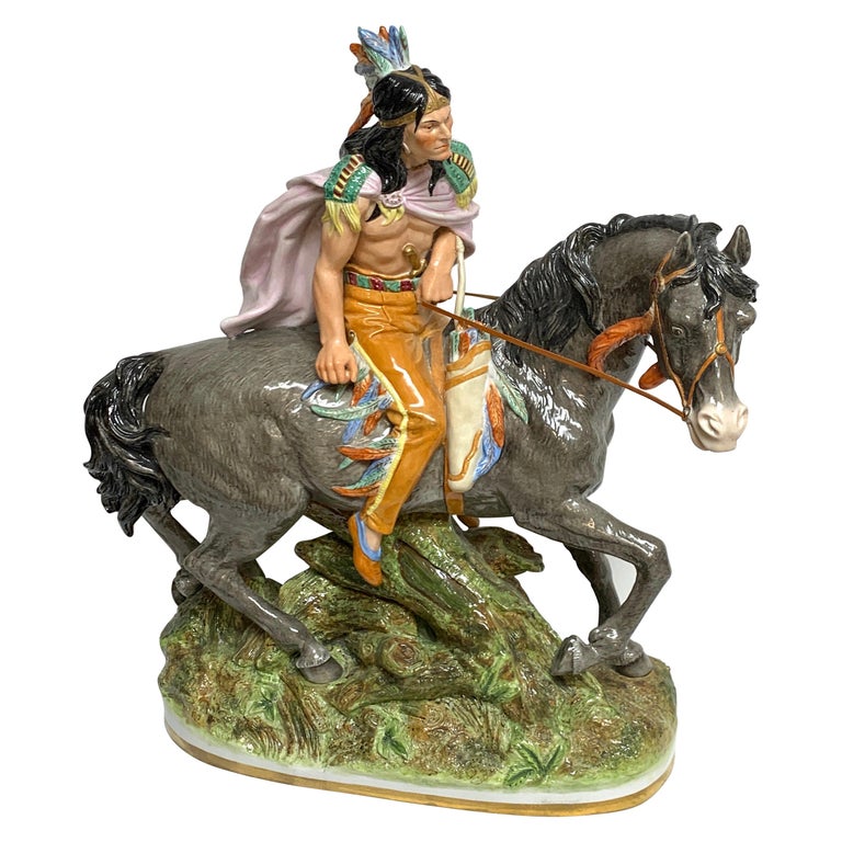 American Indian on Horseback, by Scheibe Alsbach / Volkstedt Porcelain ...