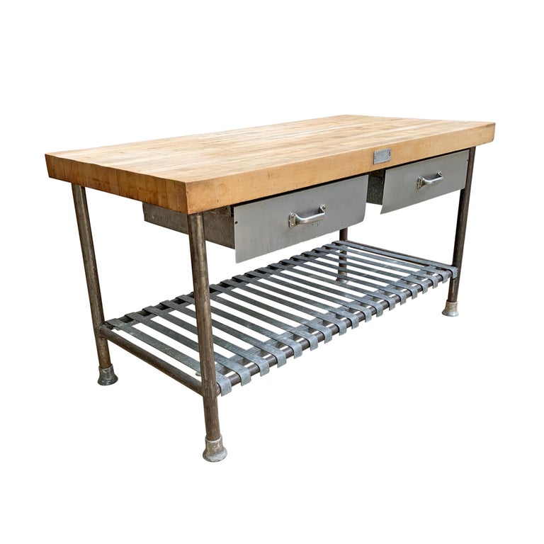 American Industrial Butcher Block Top Table at 1stDibs