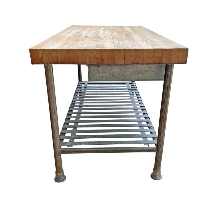 American Industrial Butcher Block Top Table at 1stDibs