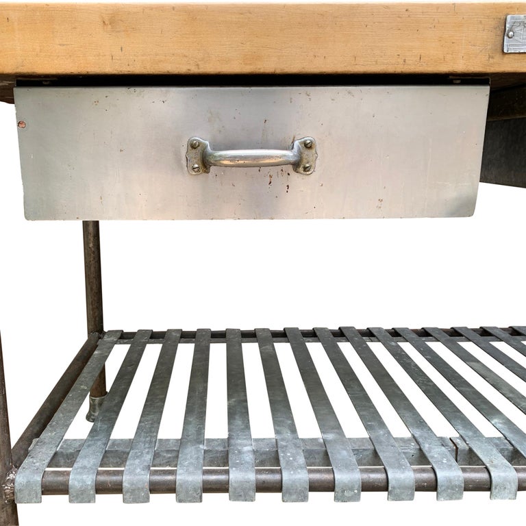 American Industrial Butcher Block Top Table at 1stDibs