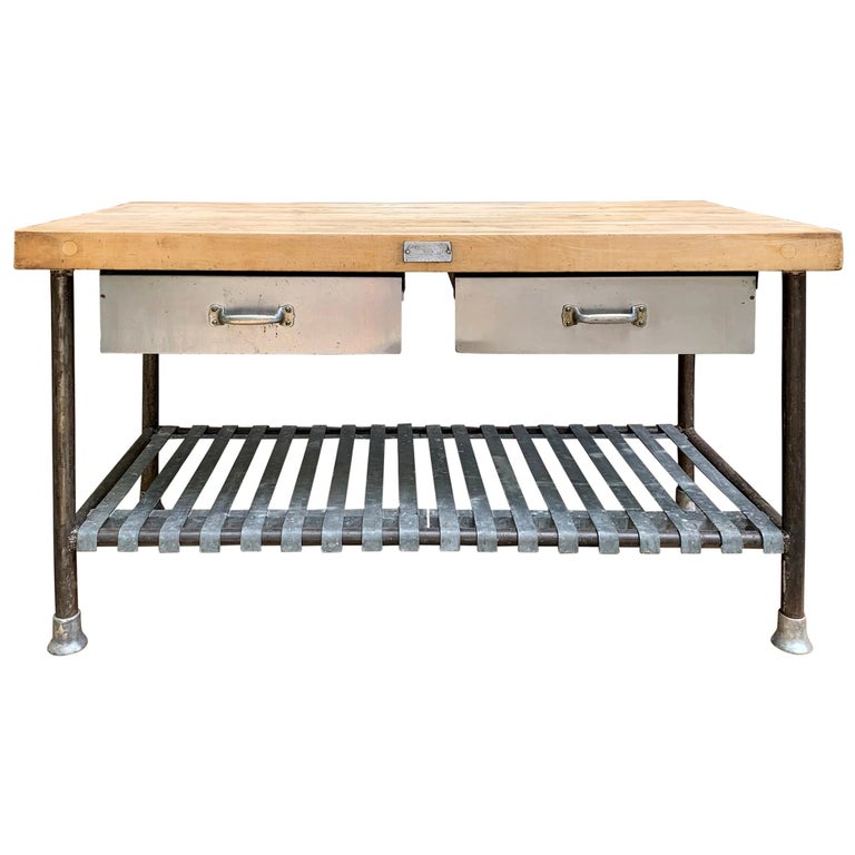 American Industrial Butcher Block Top Table at 1stDibs