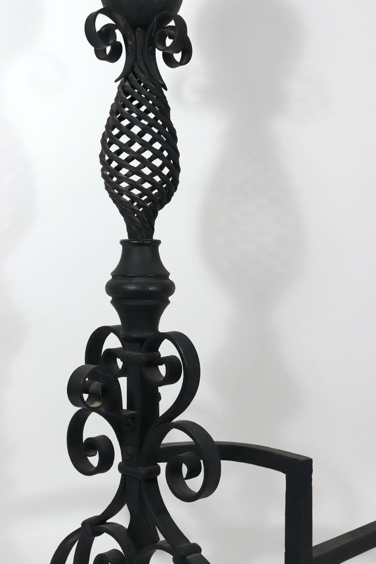 American Large Arts and Crafts Pair of Wrought-Iron Andirons For Sale ...