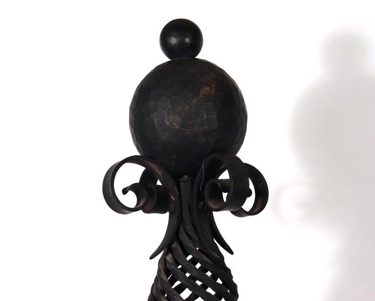 American Large Arts and Crafts Pair of Wrought-Iron Andirons For Sale ...