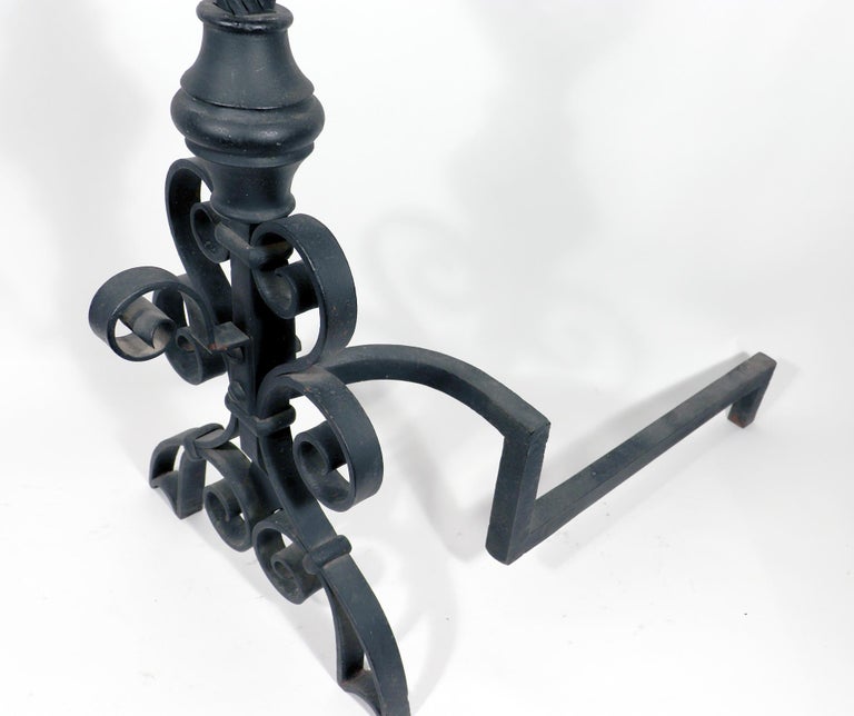 American Large Arts and Crafts Pair of Wrought-Iron Andirons For Sale ...