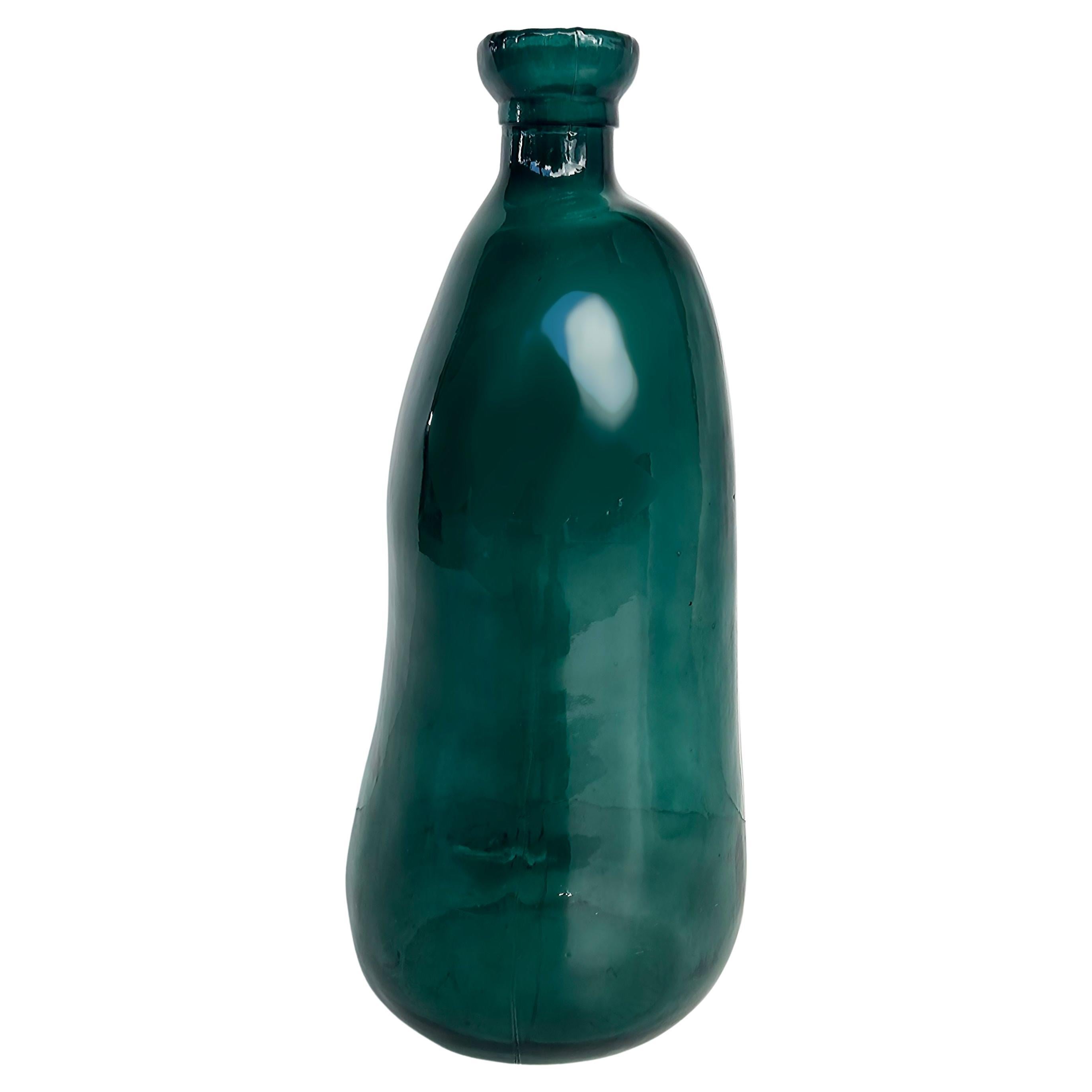 American Large Green Thick Molded Glass Vase Bottle, Late 20th Century ...