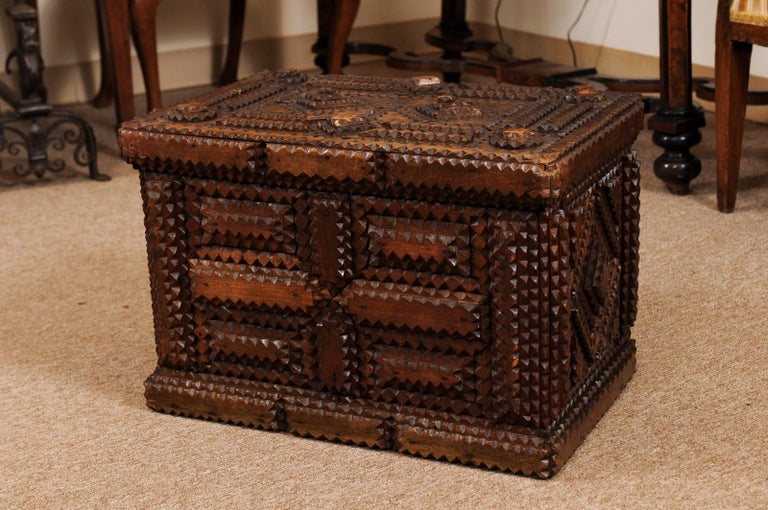 American Large Tramp Art Box, Late 19th Century at 1stDibs