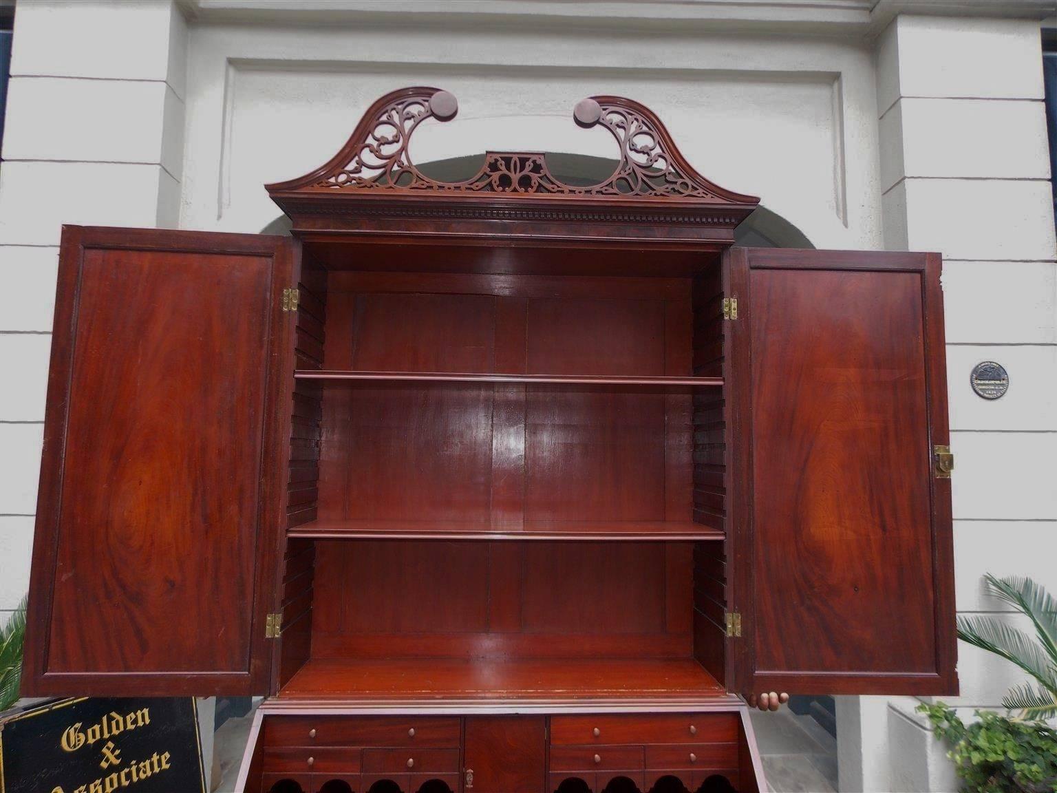 American Mahogany Oxbow Swan Neck Secretary with Bookcase, Salem, Ma ...
