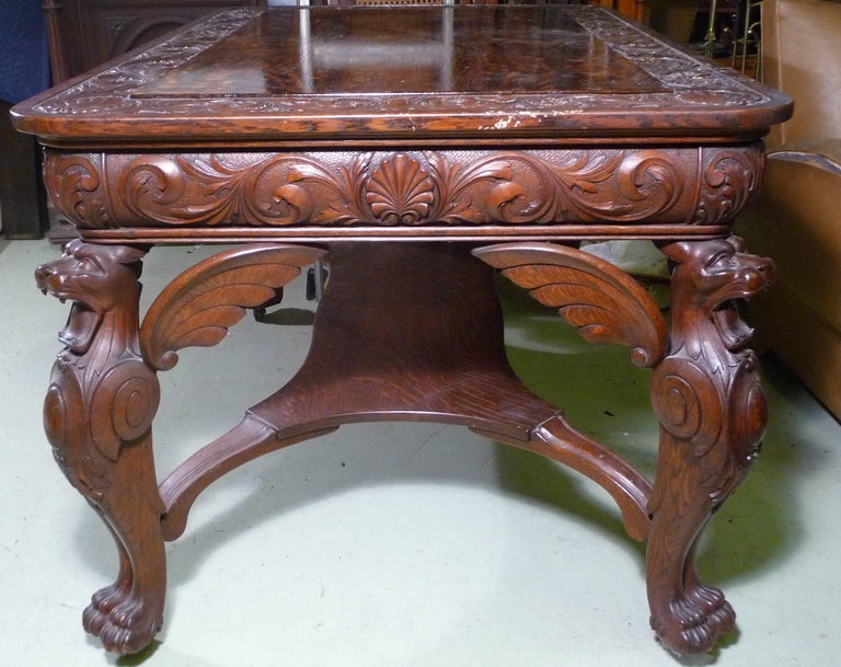 American Masterpiece Oak Griffin R.J. Horner Library Table Desk 1880s ...
