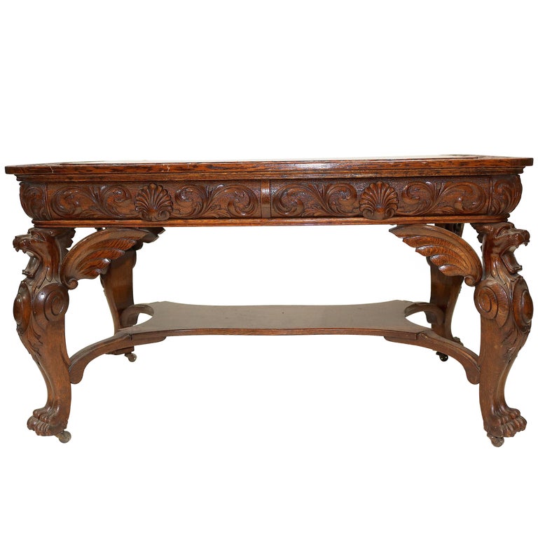 American Masterpiece Oak Griffin R.J. Horner Library Table Desk 1880s ...
