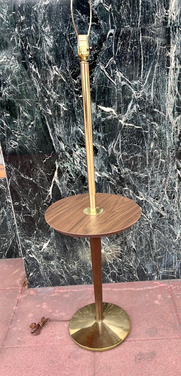 American Mid-Century atomic Age Walnut and Brass Laminate Floor Table ...