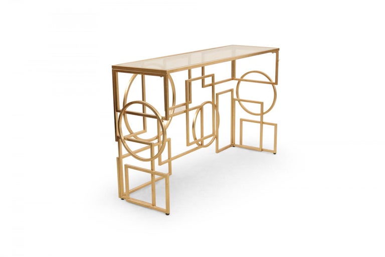 American Mid-Century Gilt Metal and Glass Geometric Console Table For ...