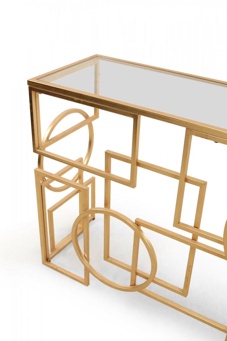 American Mid-Century Gilt Metal and Glass Geometric Console Table For ...