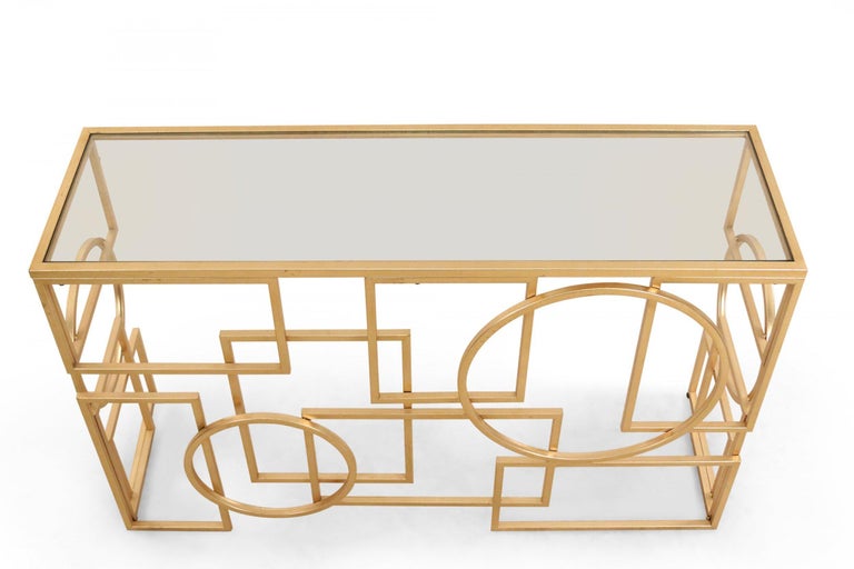 American Mid-Century Gilt Metal and Glass Geometric Console Table For ...
