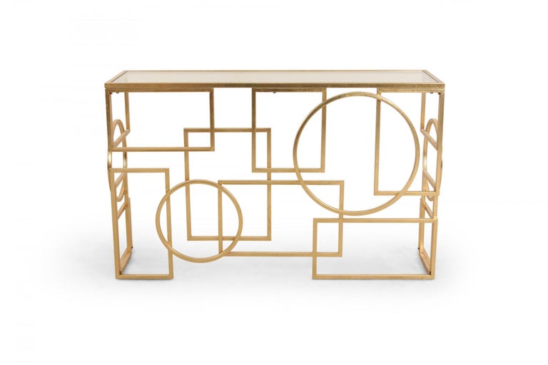 American Mid-Century Gilt Metal and Glass Geometric Console Table For ...