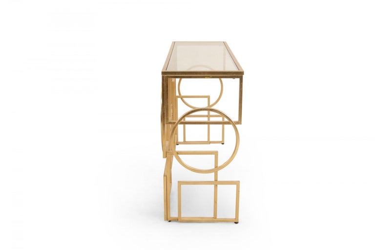 American Mid-Century Gilt Metal and Glass Geometric Console Table For ...
