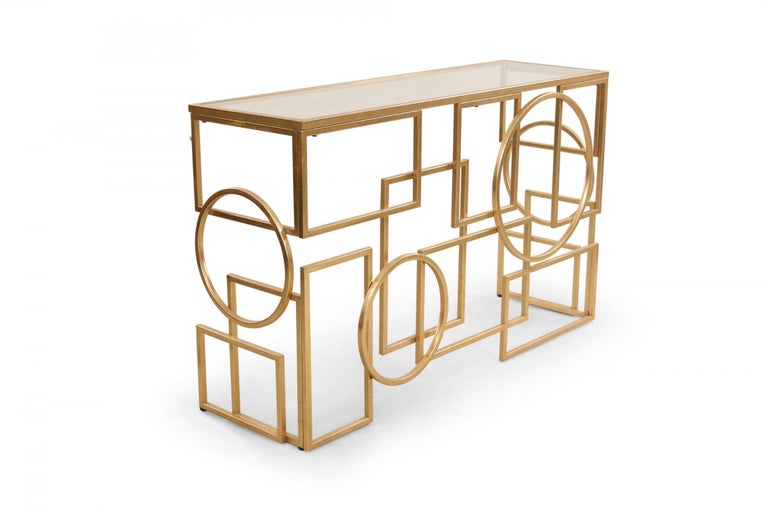 American Mid-Century Gilt Metal and Glass Geometric Console Table For ...