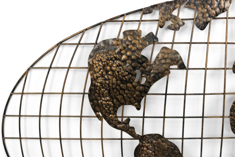 American Mid-Century Gold World Map Plaque For Sale at 1stDibs