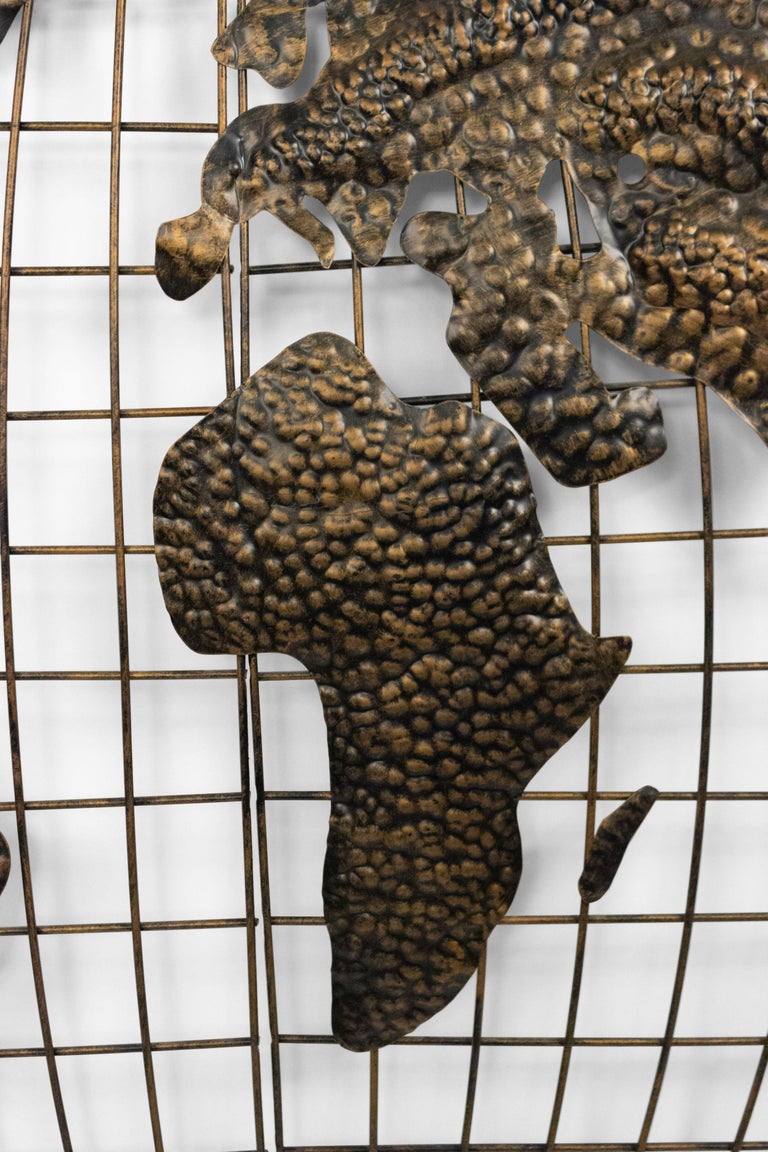 American Mid-Century Gold World Map Plaque For Sale at 1stDibs