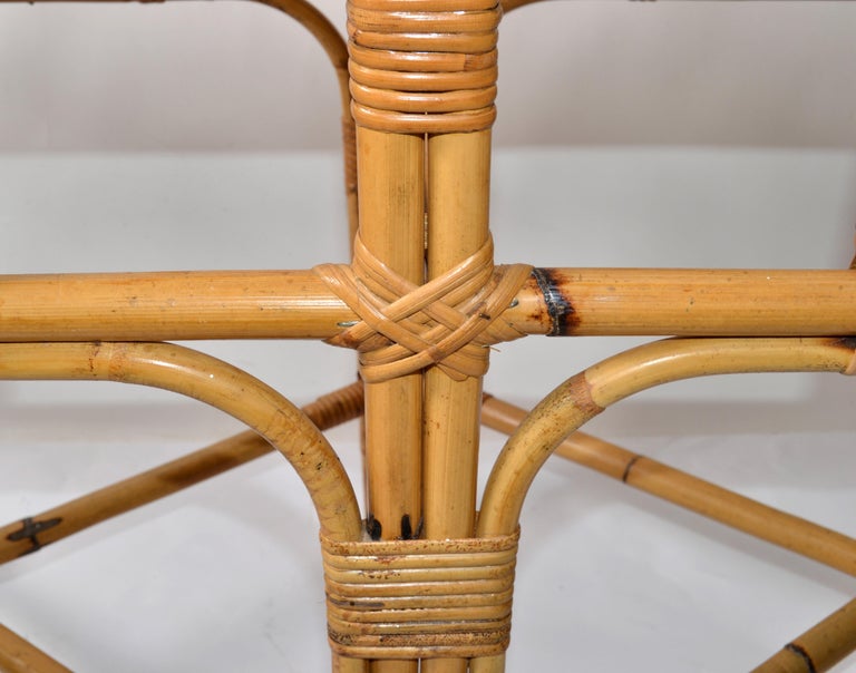 American Mid-Century Modern 6 Legs Bent Bamboo and Rattan Glass Top ...