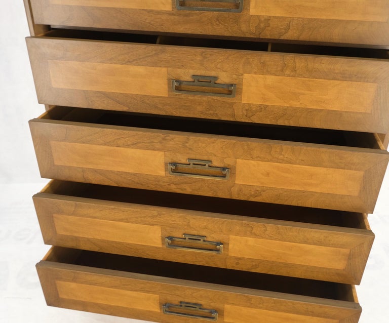 American Mid-Century Modern Light Walnut Heavy Brass Drop Pulls 5 ...