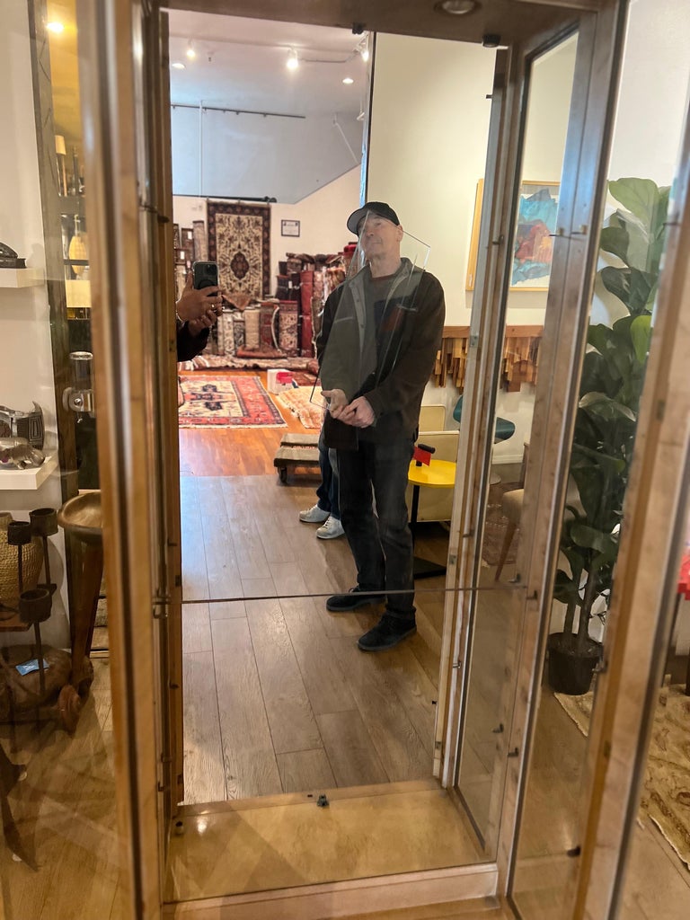 American Mid Century Modern Olive Wood Glass and Mirror Bookcase by ...