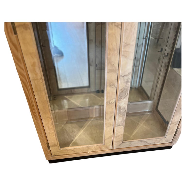 American Mid Century Modern Olive Wood Glass and Mirror Bookcase by ...