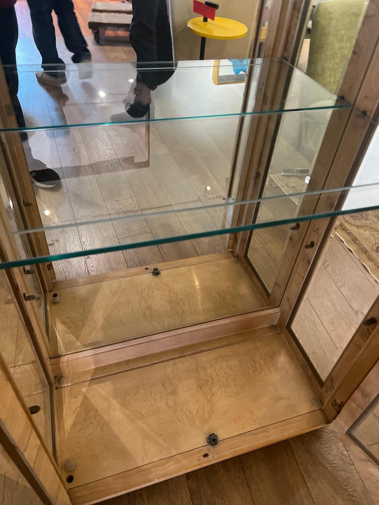 American Mid Century Modern Olive Wood Glass and Mirror Bookcase by ...