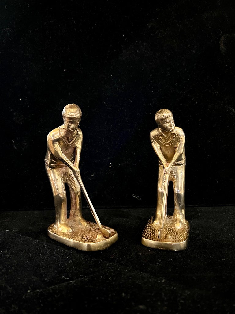 American Mid-Century Modern Pair of Polished Brass Golfer Bookends For ...