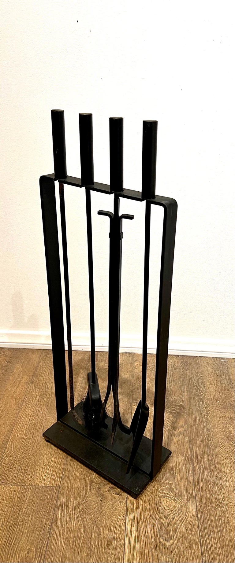 American Mid-Century Modern Solid Iron Modernist Set of Fireplace Tools ...