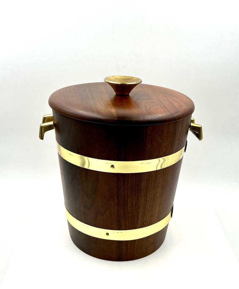 American Mid-Century Modern Solid Walnut and Brass Ice Bucket For Sale ...