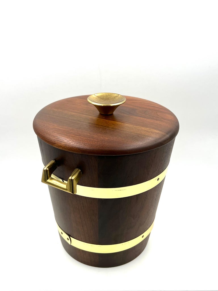 American Mid-Century Modern Solid Walnut and Brass Ice Bucket For Sale ...