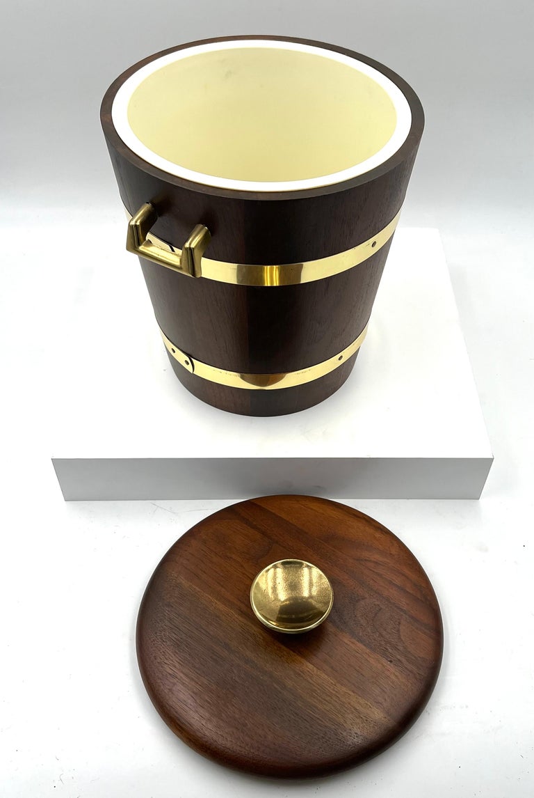 American Mid-Century Modern Solid Walnut and Brass Ice Bucket For Sale ...