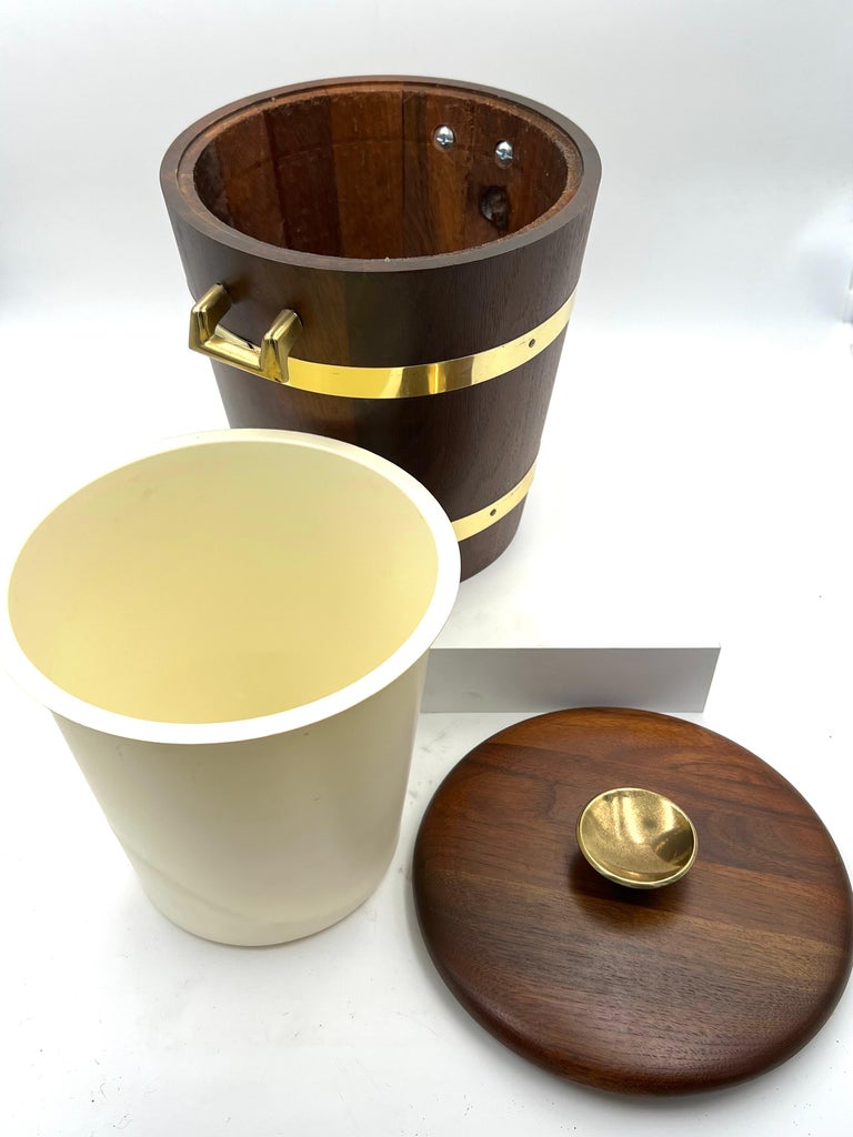 American Mid-Century Modern Solid Walnut and Brass Ice Bucket For Sale ...