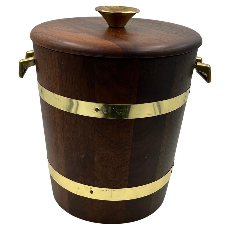 American Mid-Century Modern Solid Walnut and Brass Ice Bucket For Sale ...