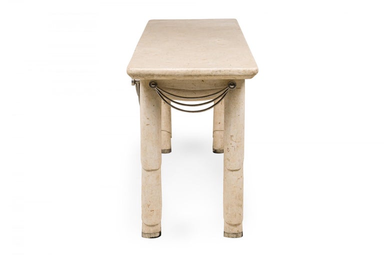 American Mid-Century Modern Travertine and Nickel Console Table ...