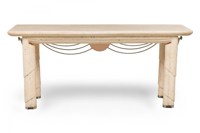 American Mid-Century Modern Travertine and Nickel Console Table ...
