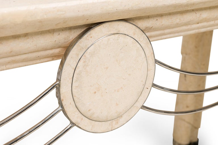 American Mid-Century Modern Travertine and Nickel Console Table ...