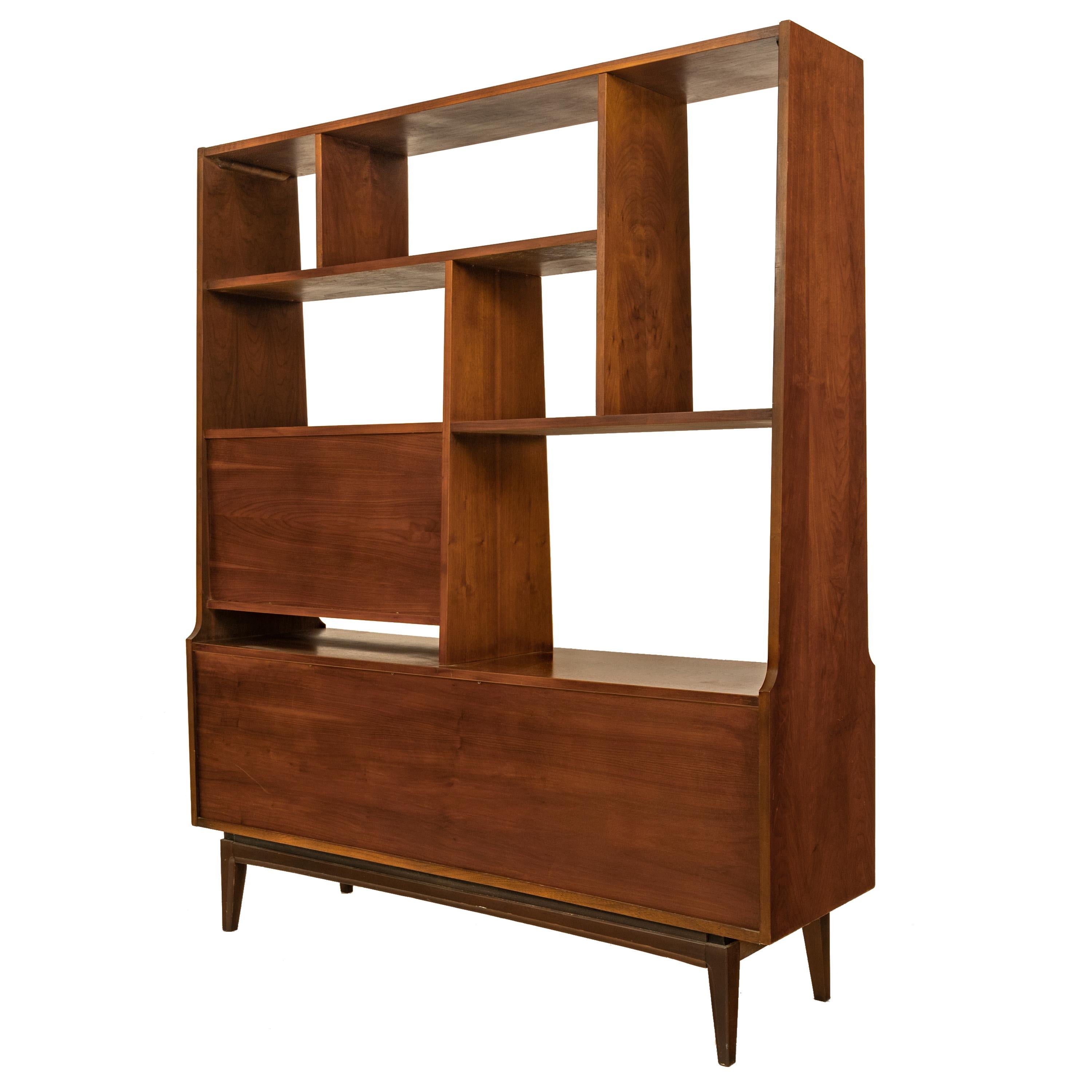 American Mid-Century Modern Walnut Room Divider Bar Desk Buffet Hutch ...
