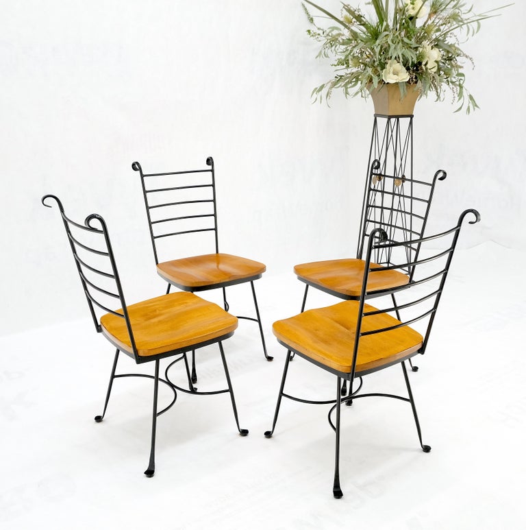 American Mid-Century Modern Wrought Iron and Solid Birch Seats Dining ...