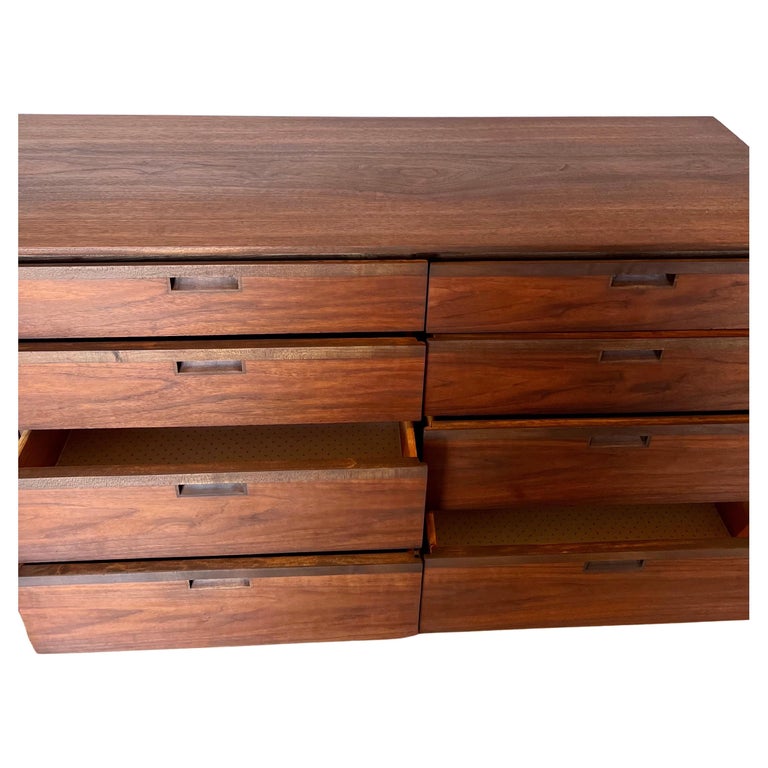 American Mid-Century Walnut Striking 11 Drawer Dresser Refinished For ...