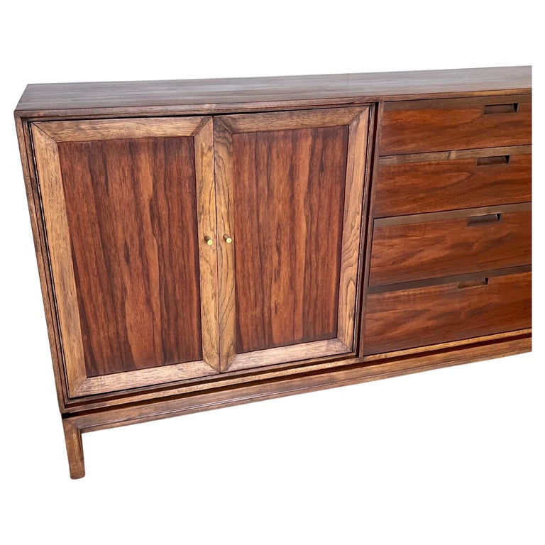 American Mid-Century Walnut Striking 11 Drawer Dresser Refinished For ...