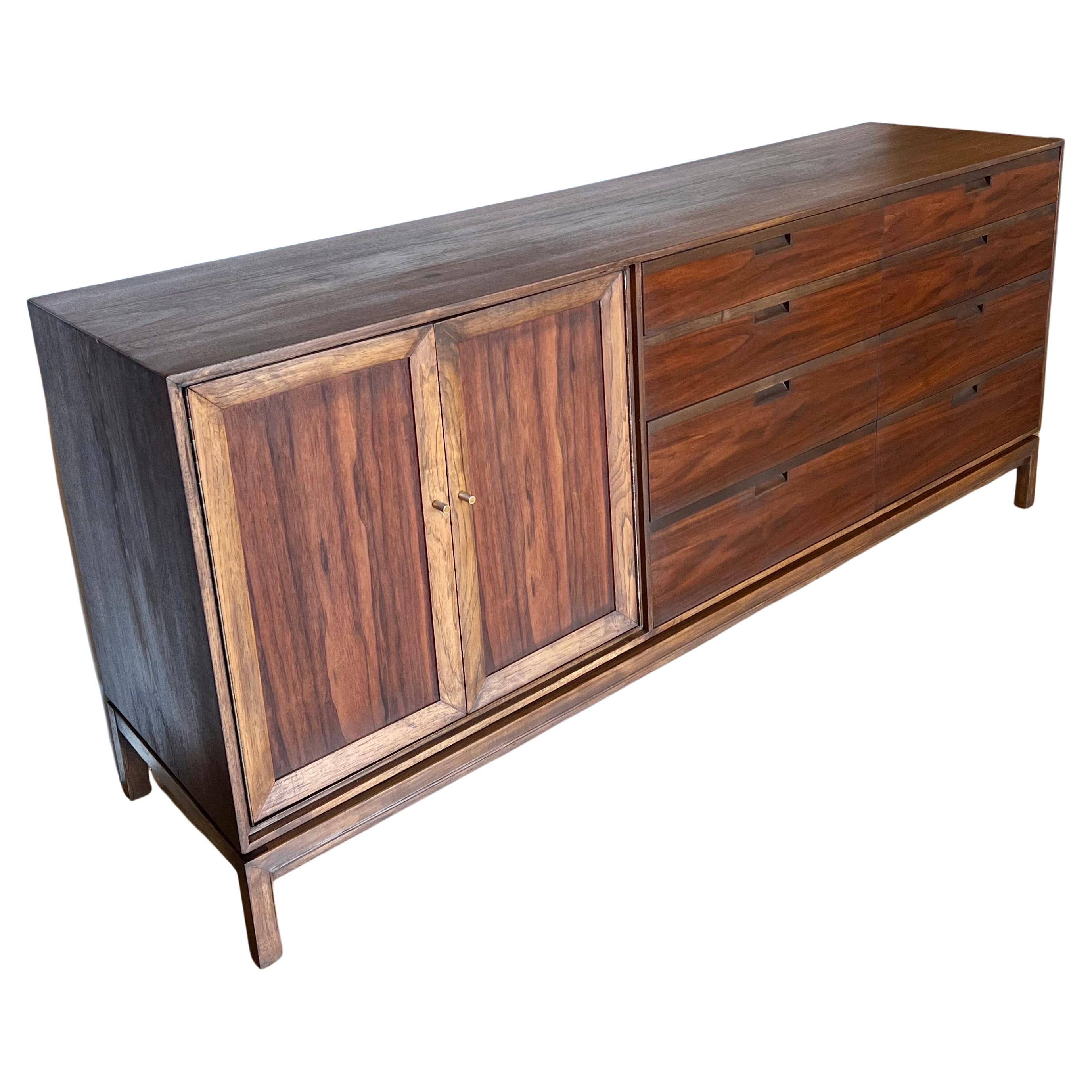 American Mid-Century Walnut Striking 11 Drawer Dresser Refinished For ...