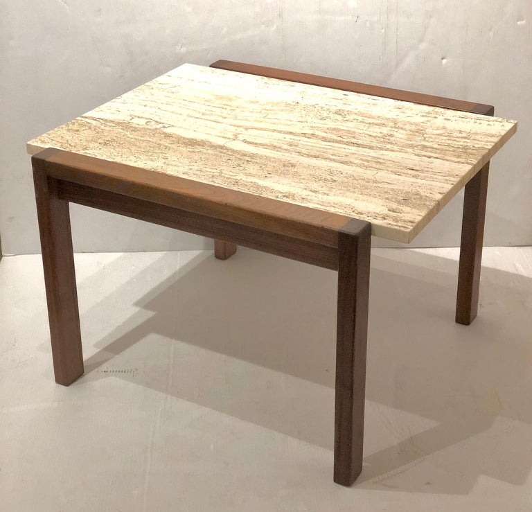 American Midcentury Walnut and Traventine End/Cocktail Table by ...