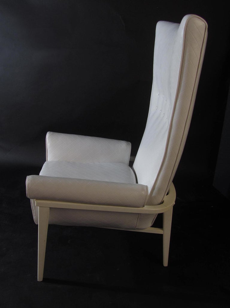 American Modern High Back Button Tufted White Lacquer Lounge Chair ...