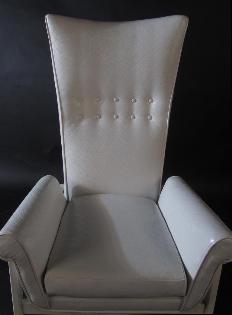 American Modern High Back Button Tufted White Lacquer Lounge Chair ...