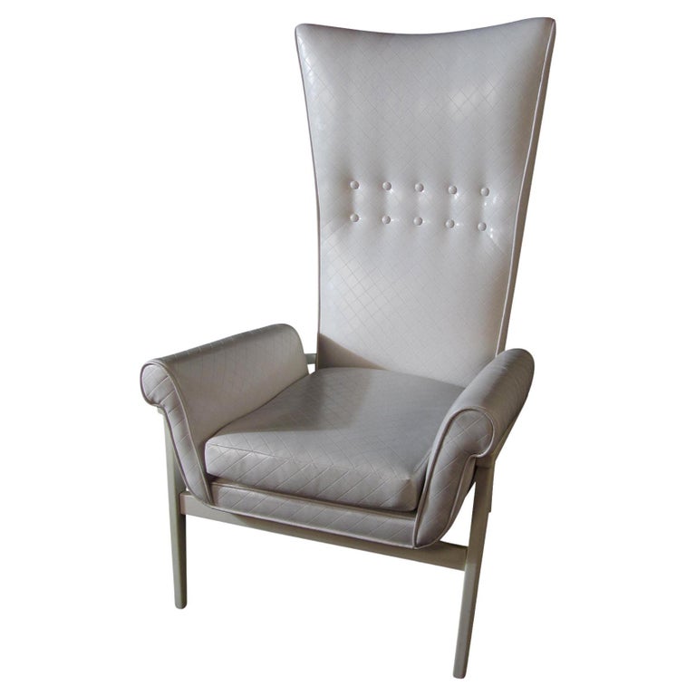 American Modern High Back Button Tufted White Lacquer Lounge Chair ...