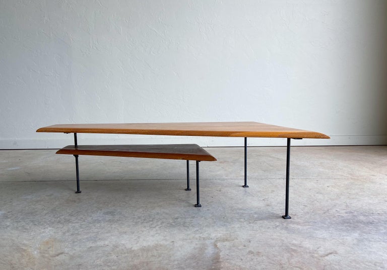 American Modern Iron and Oak Articulating Coffee Table For Sale at 1stDibs