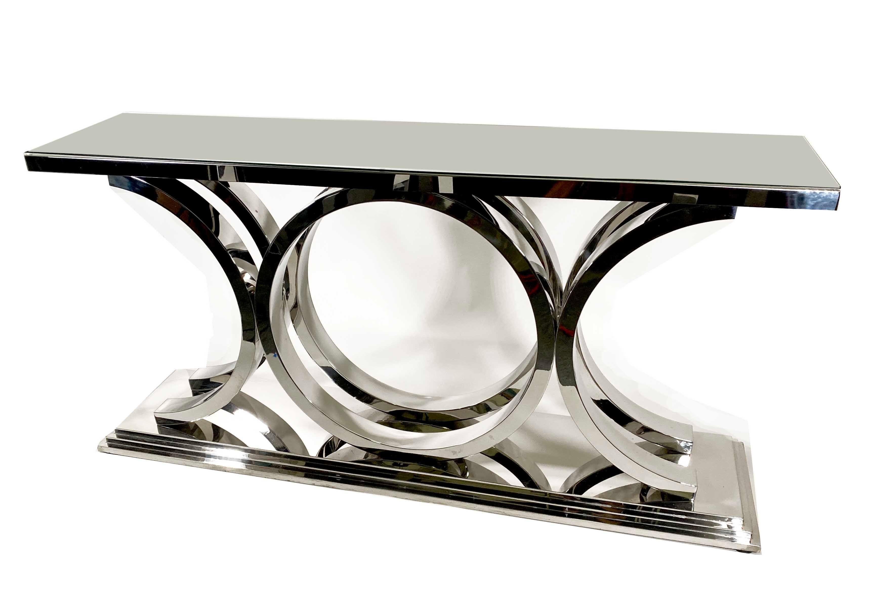 American Modern Polished Chrome "JMF" Console, Ron Seff For Sale at 1stDibs